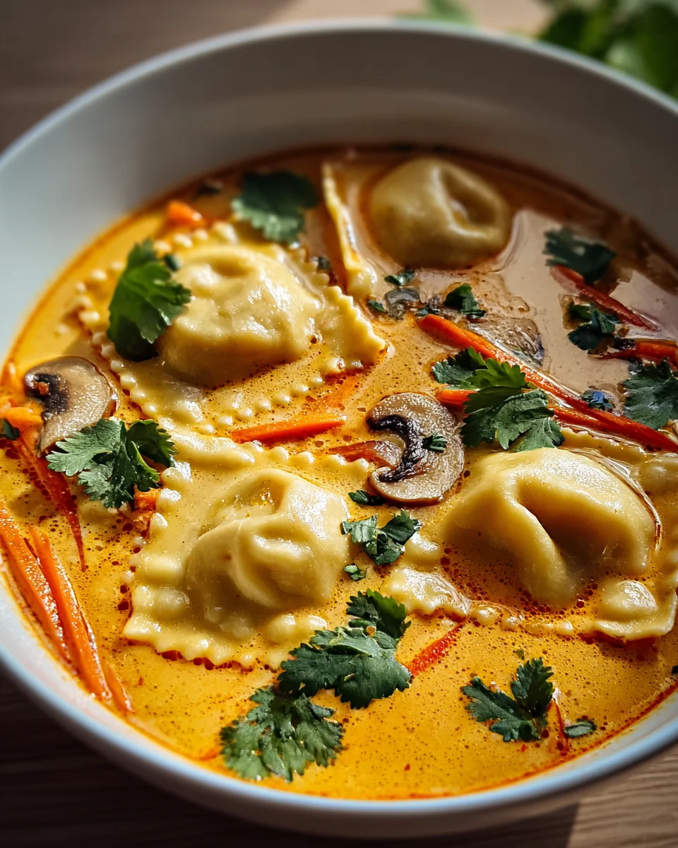 Easy Thai Curry Coconut Ravioli Soup - Exotic Delight! - Cozytastes